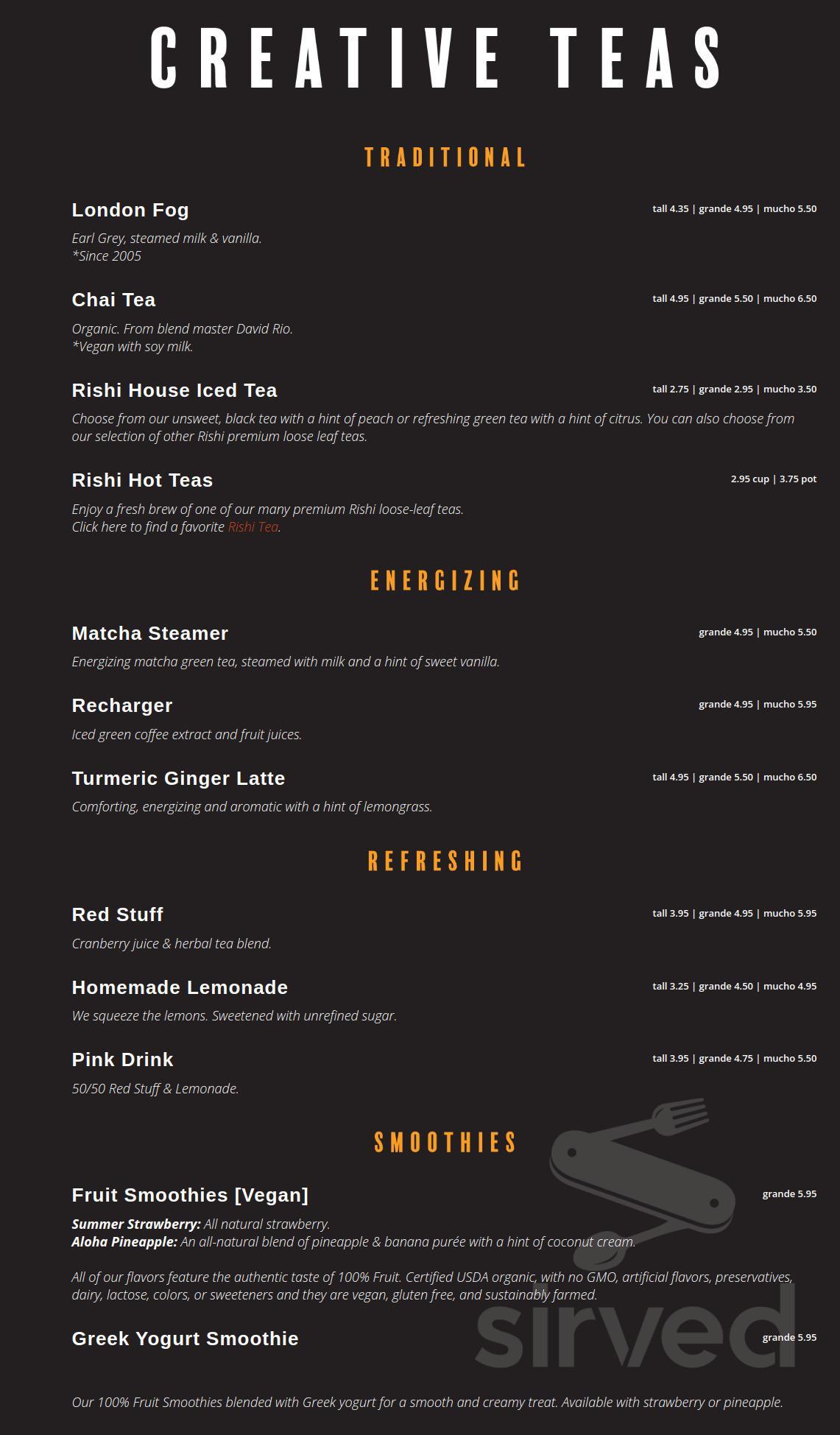 Satellite Coffee menu in Albuquerque, New Mexico, USA