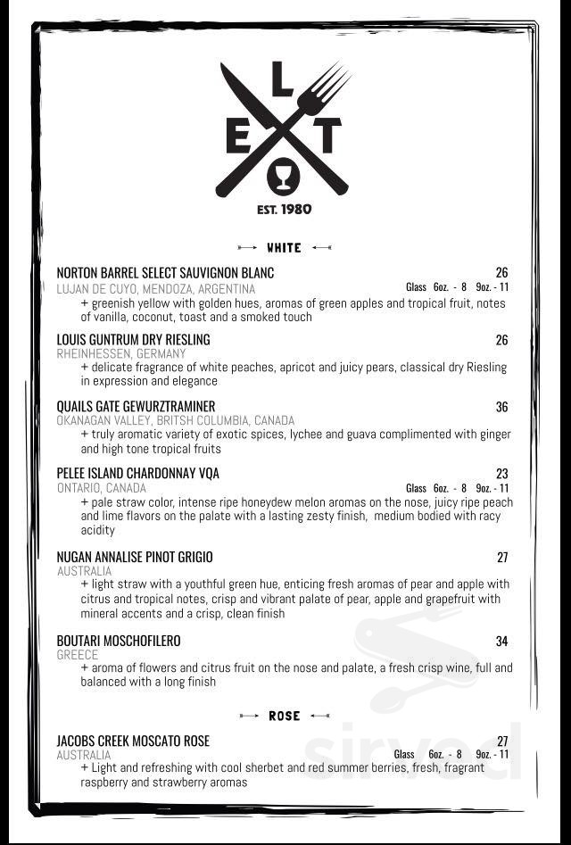 Leto's Steakhouse & Bar menu in Lacombe, Alberta, Canada