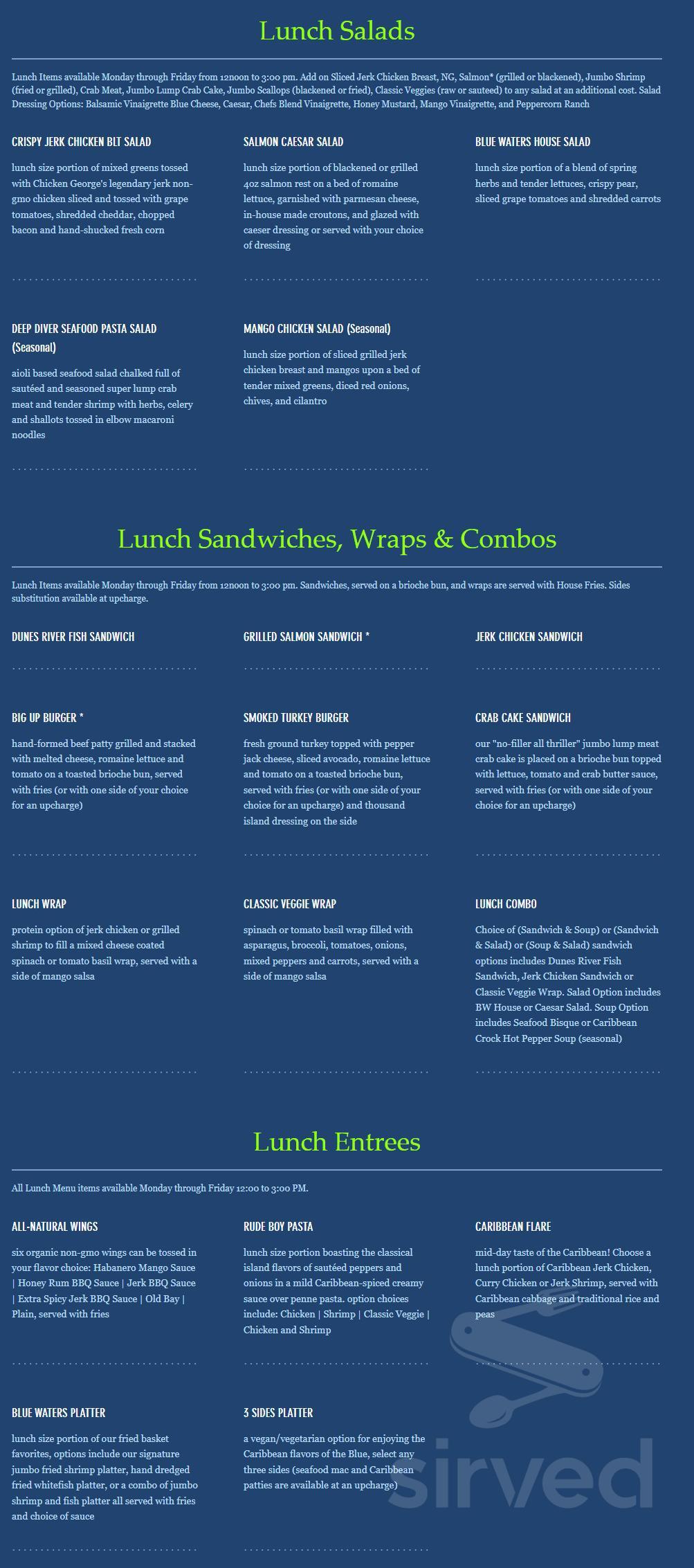 Menu - Temple Hills MD's Blue Waters Caribbean & Seafood Grill | Sirved