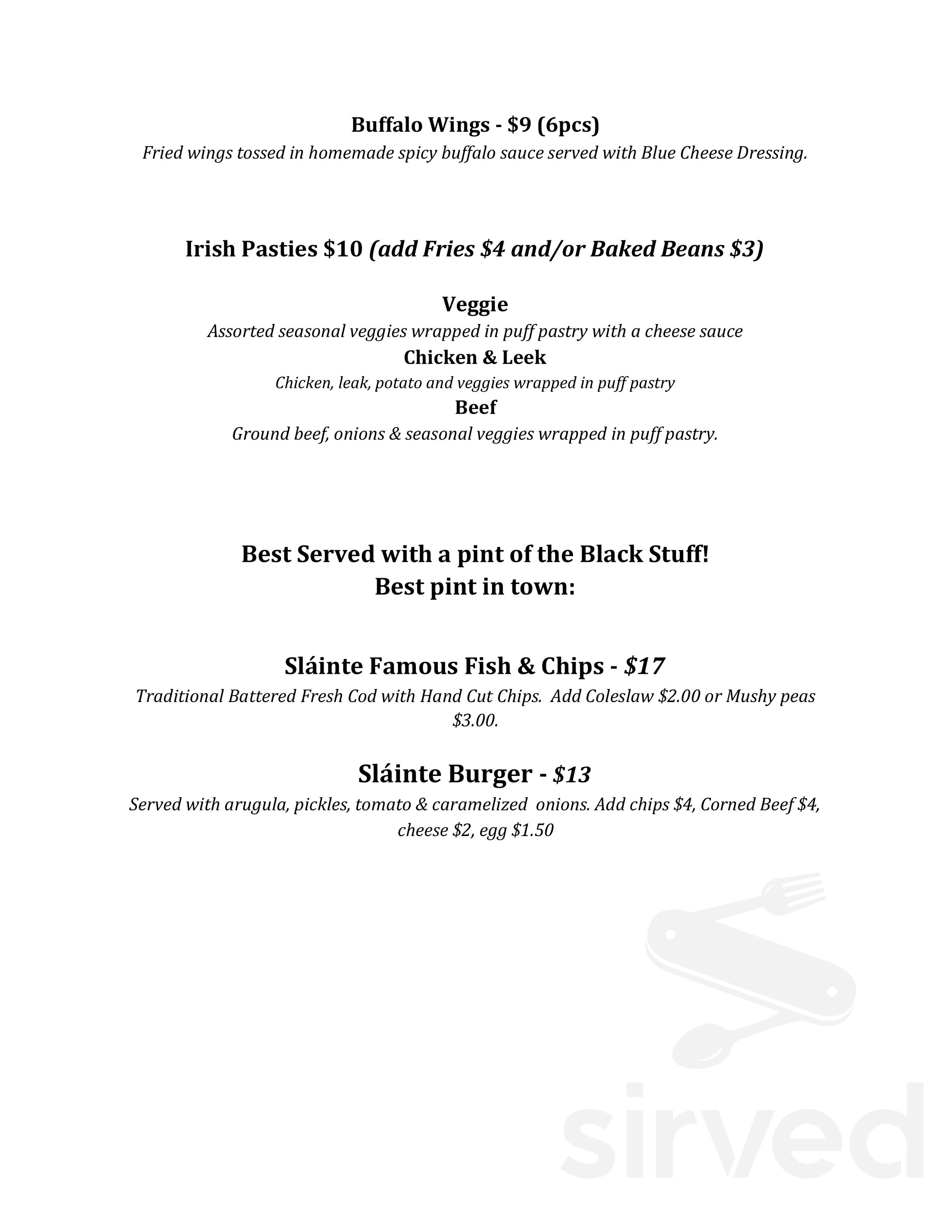 Sláinte Irish Pub Oakland menus in Oakland, California, United States