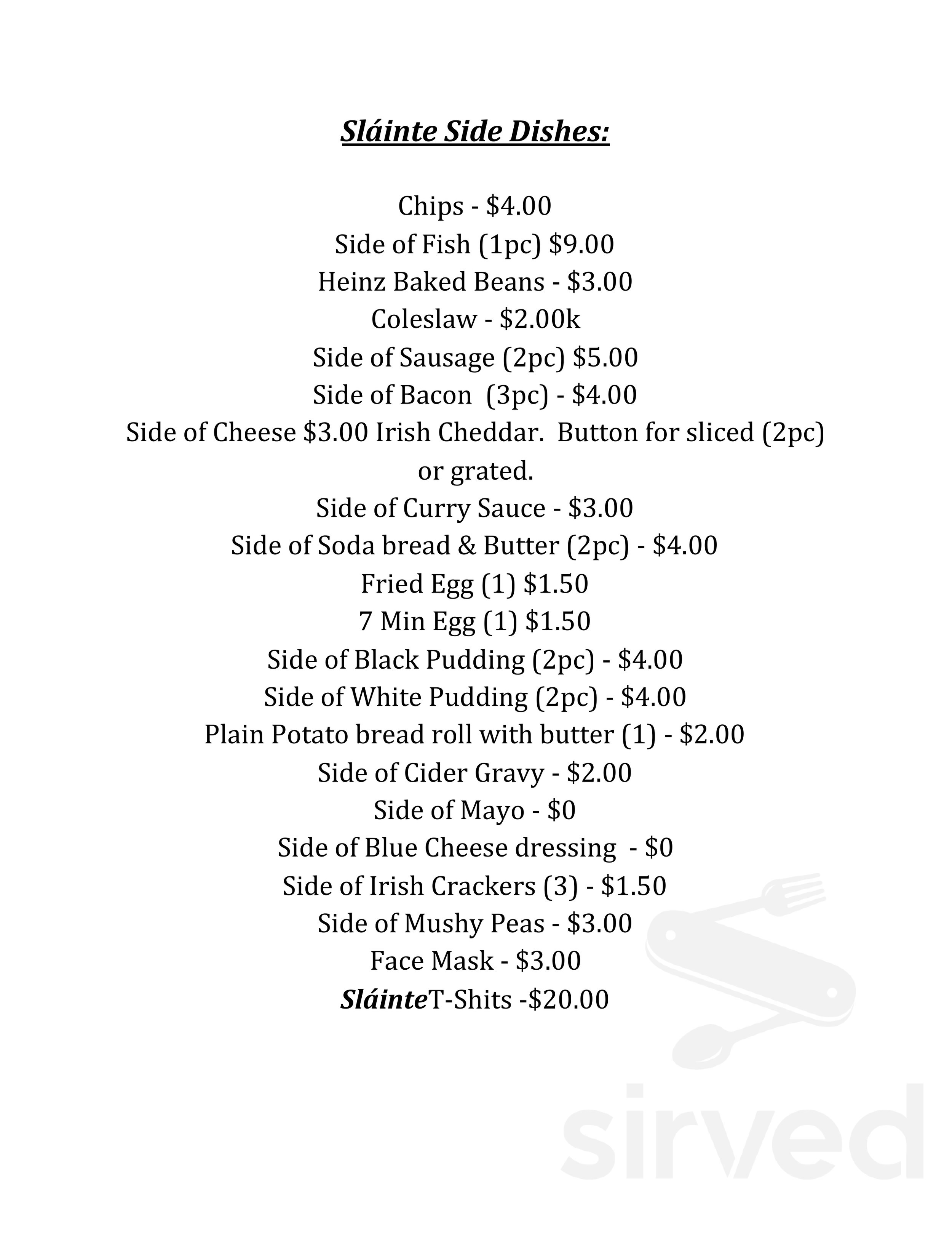 Sláinte Irish Pub Oakland menus in Oakland, California, United States