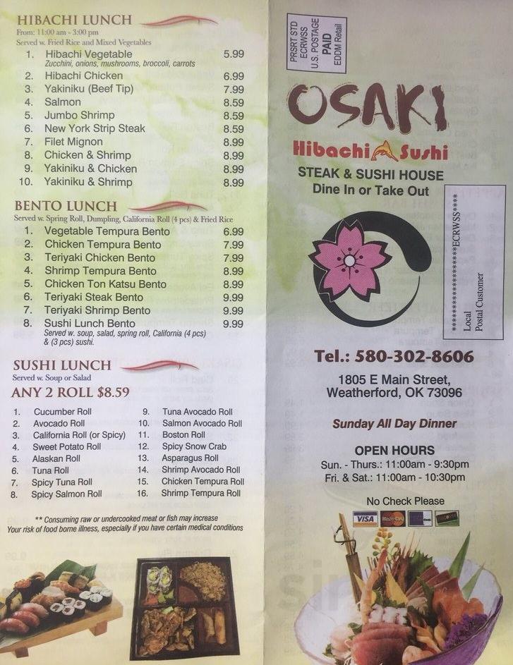 Osaki Steakhouse And Sushi menus in Weatherford, Oklahoma, United States