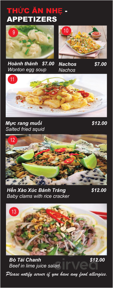 Pho Soho menu in Woodbridge, Ontario, Canada