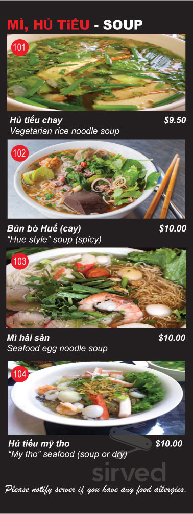 Pho Soho menu in Woodbridge, Ontario, Canada