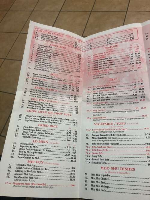 Panda House menu in Knoxville, Tennessee, USA