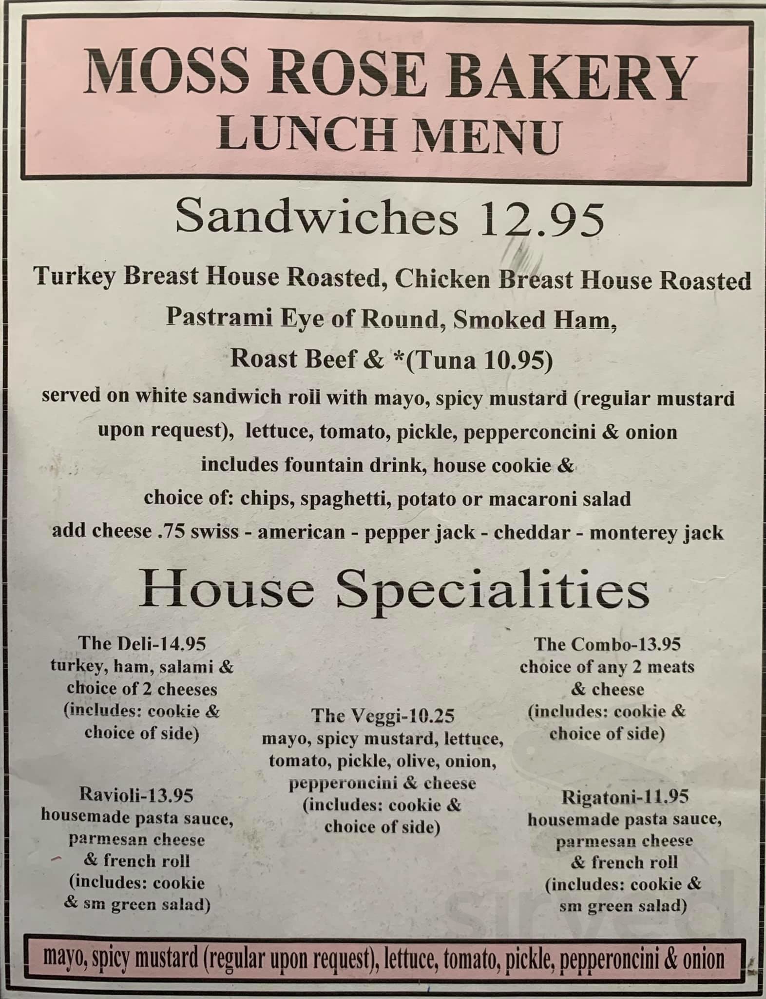 Menu for Moss Rose Bakery in Oakdale, CA | Sirved