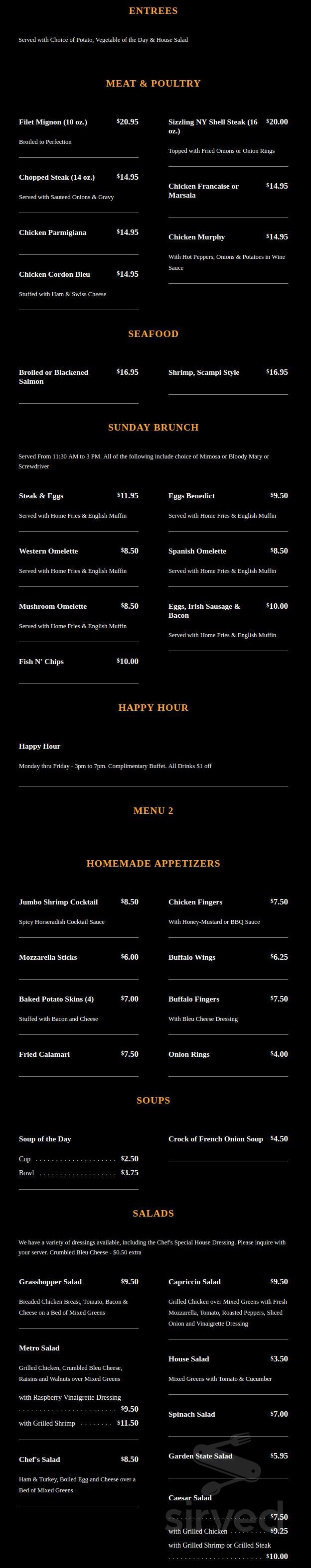 Menu - Cedar Grove NJ's Grasshopper | Sirved