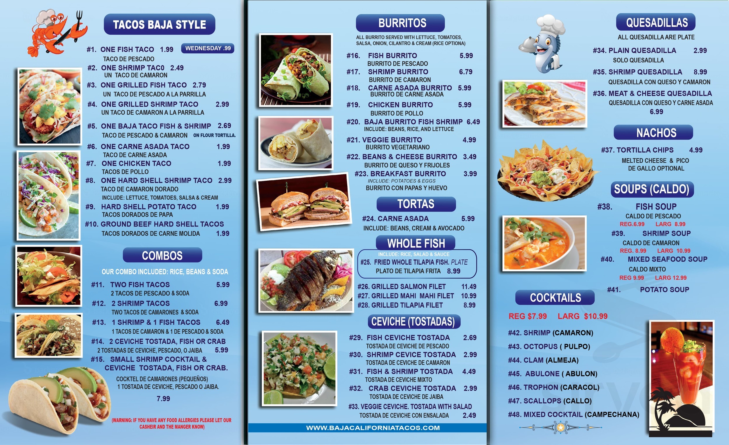 Menu for Baja California Tacos in Los Angeles, California, United States