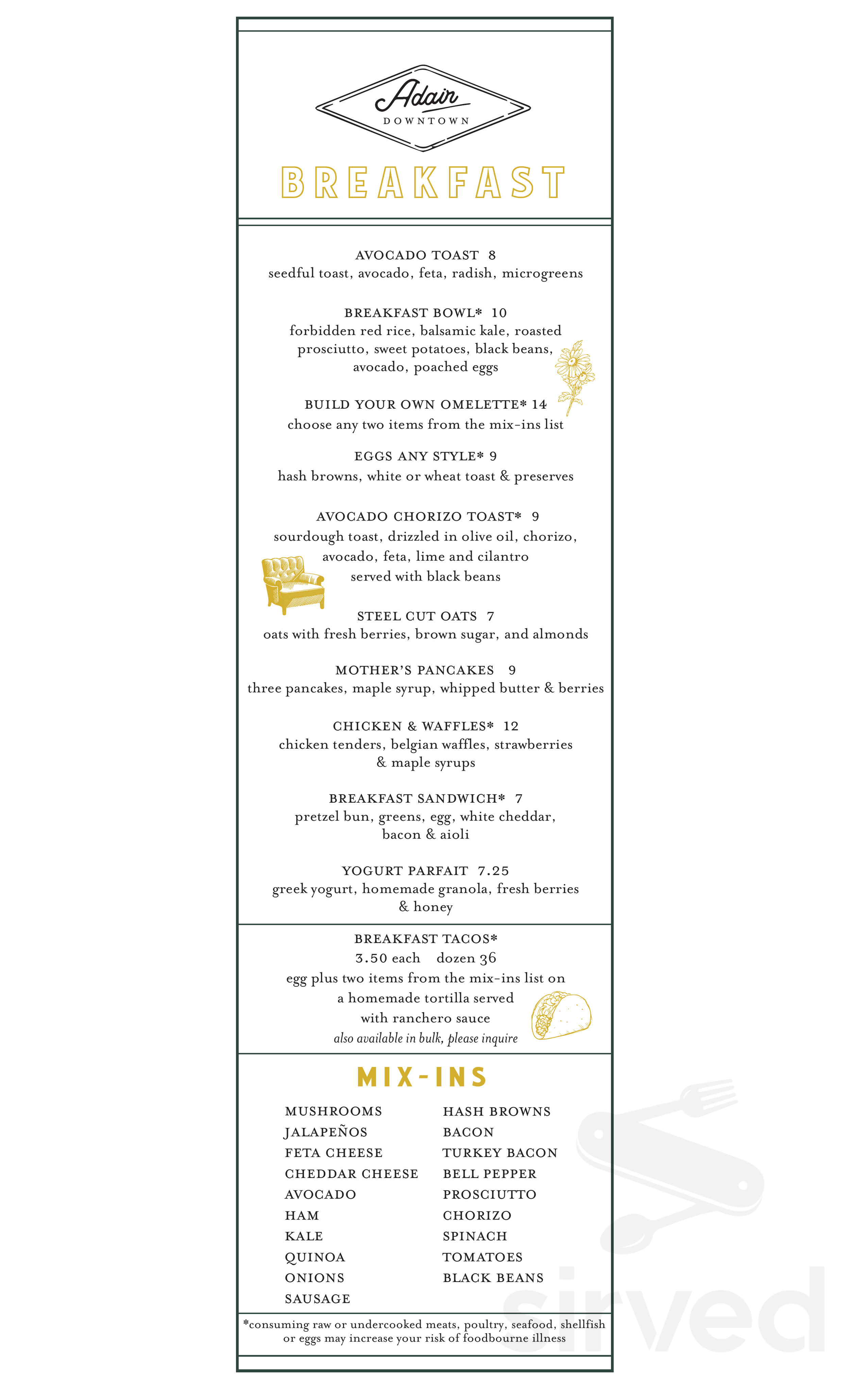 Adair Downtown menu in Houston, Texas, USA
