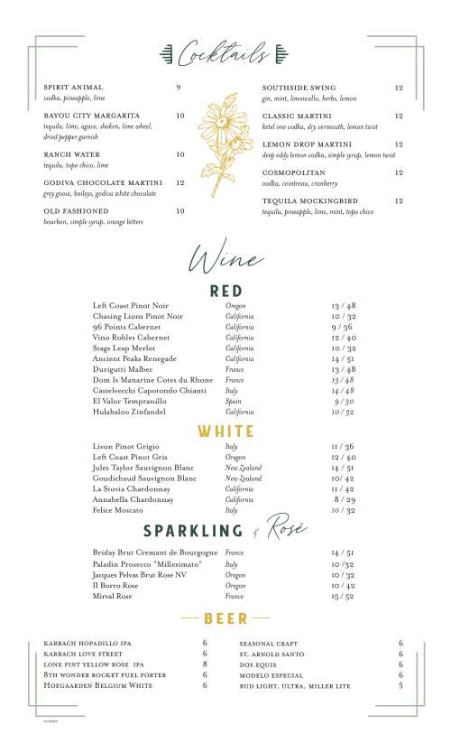 Adair Downtown menu in Houston, Texas, USA