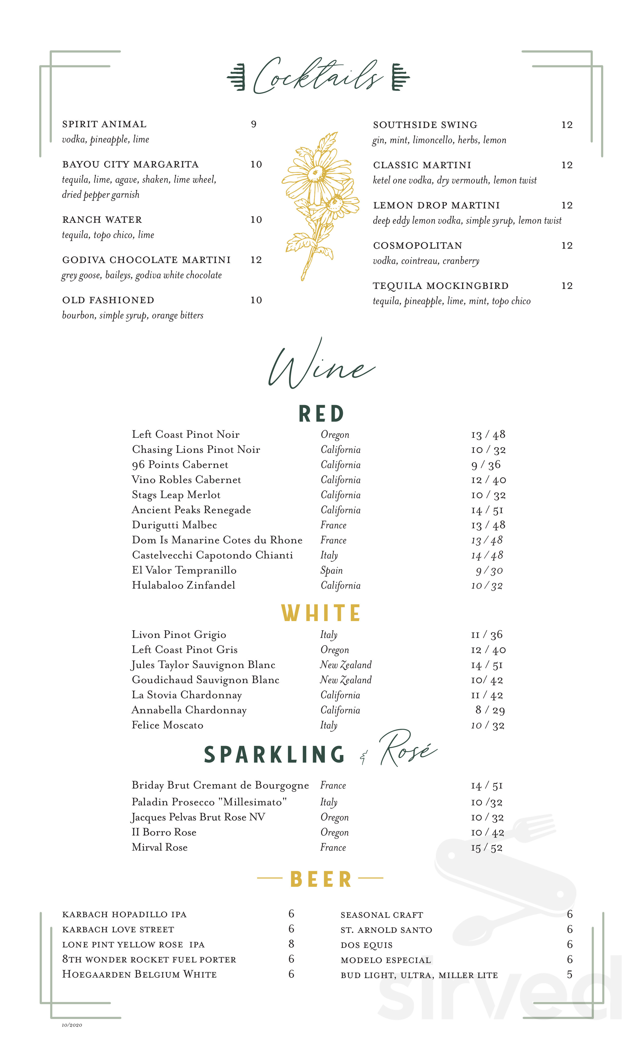 Adair Downtown menu in Houston, Texas, USA