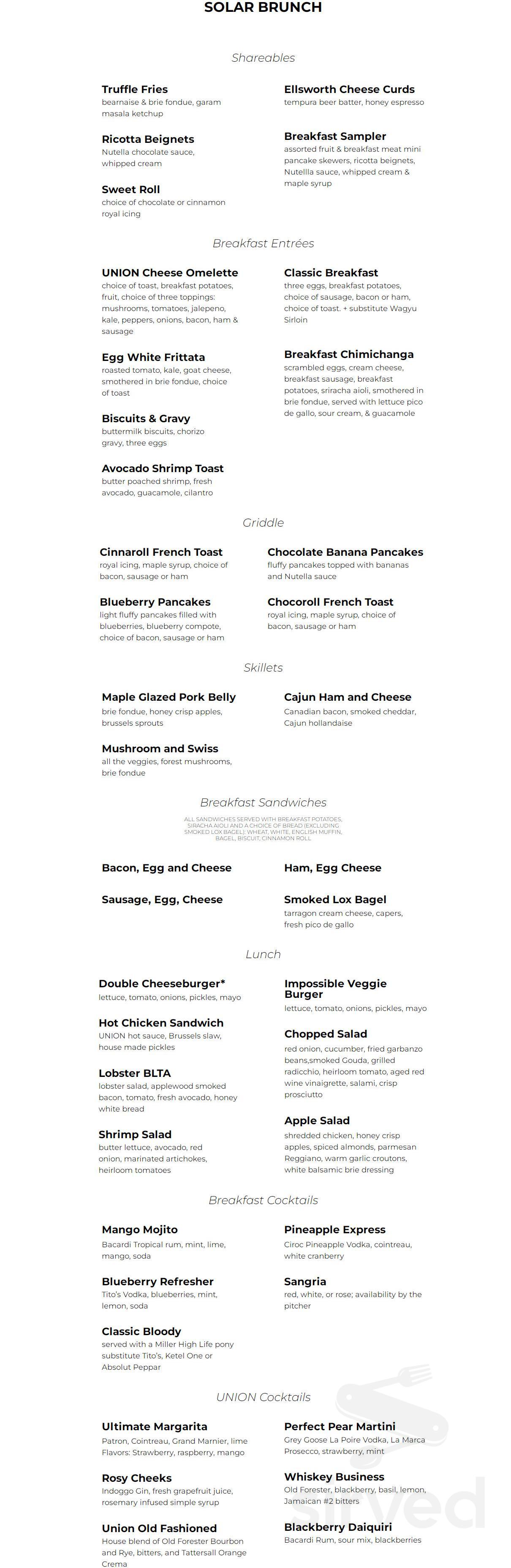 Union Rooftop menu in Minneapolis, Minnesota, USA