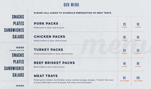 Central BBQ (Poplar) menu in Memphis, Tennessee, USA