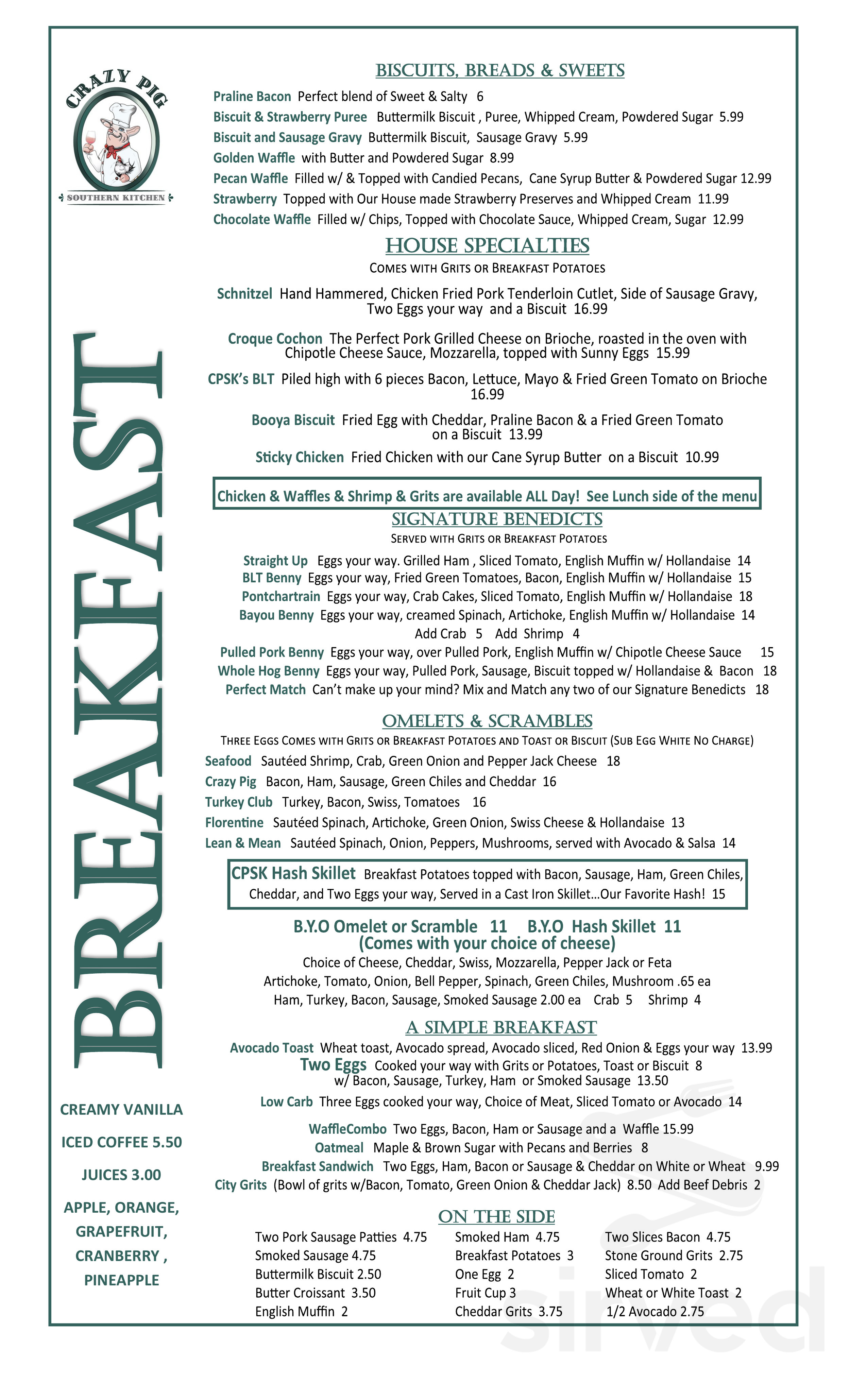 Crazy Pig Southern Kitchen menus in Mandeville, Louisiana, United States