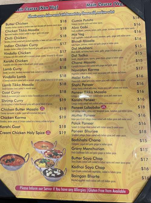 Holy Spice East Indian Cuisine, Winnipeg menu in Winnipeg, Manitoba, Canada