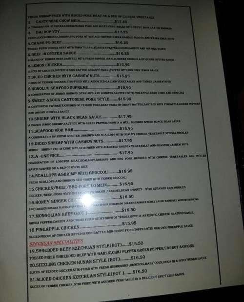 New Century Restaurant menu in Yarmouth, Nova Scotia, Canada