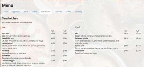 Pointers Pizza menu in St. Louis, Missouri, USA