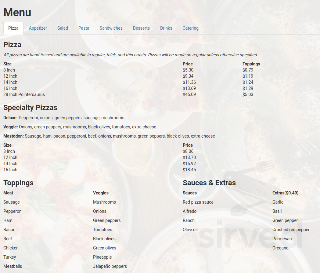 Pointers Pizza menus in St. Louis, Missouri, United States