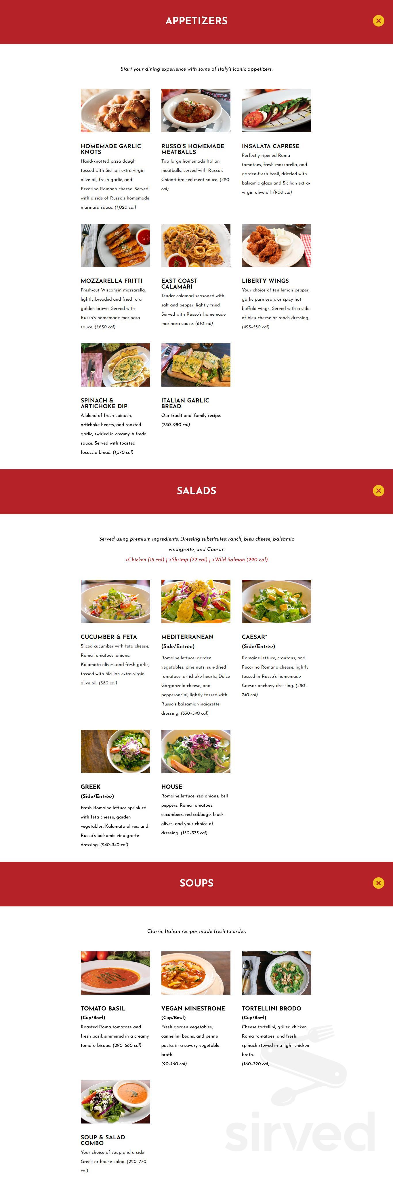 Russo's New York Pizzeria & Italian Kitchen - Galveston menu in ...