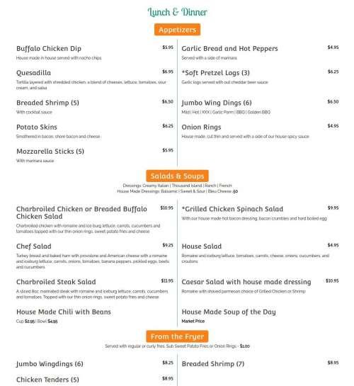 The Shore Diner menu in Jersey Shore, Pennsylvania, USA