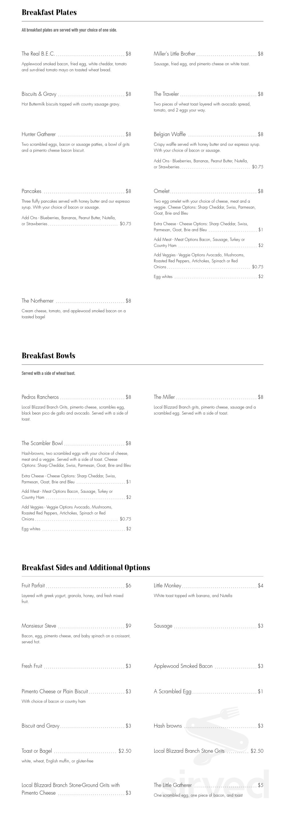 The Rooster One Thirty Six menu in Hartsville, South Carolina, USA