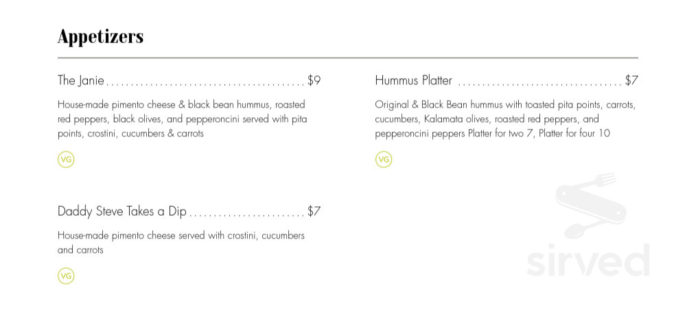The Rooster One Thirty Six menu in Hartsville, South Carolina, USA