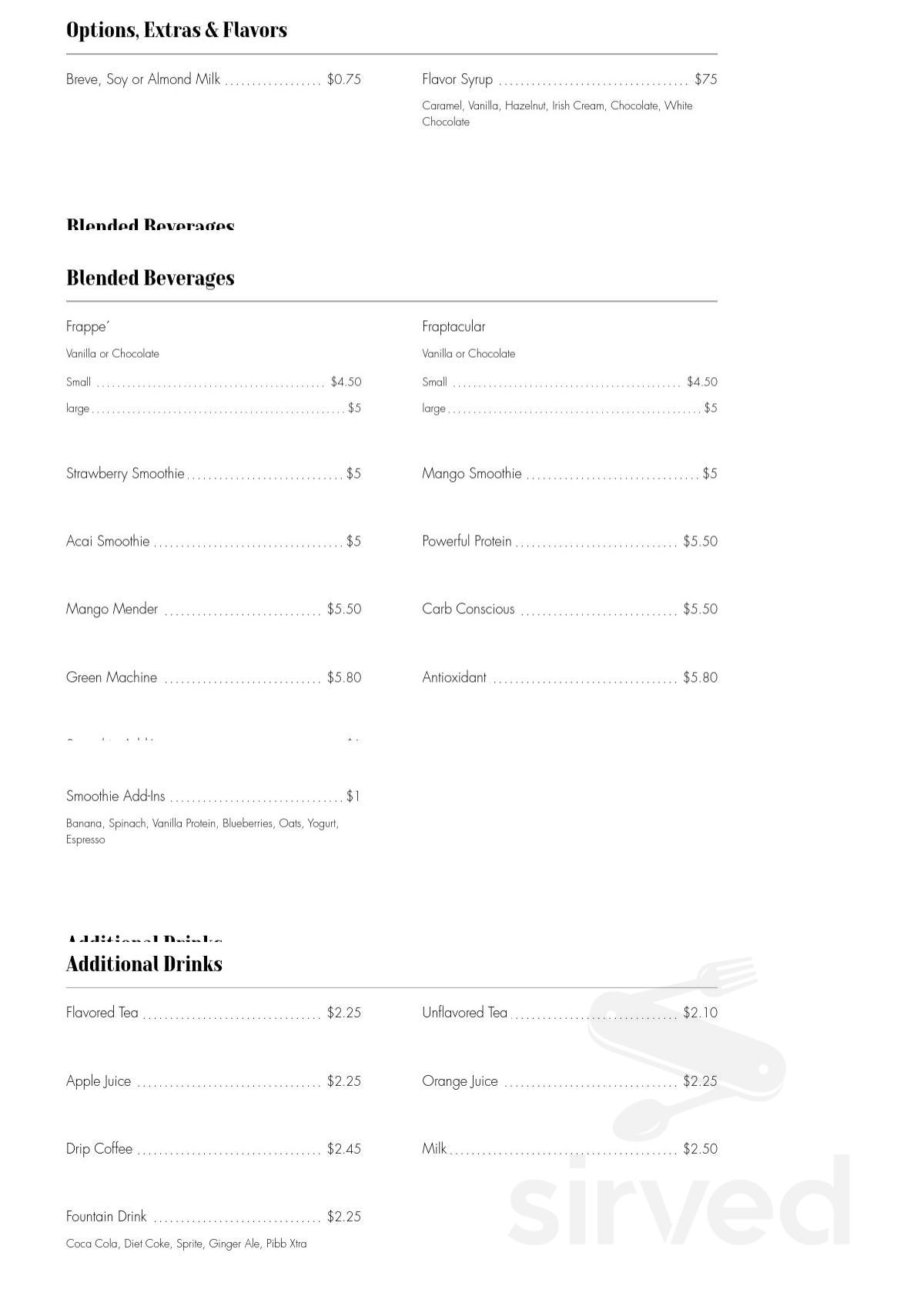 The Rooster One Thirty Six menu in Hartsville, South Carolina, USA