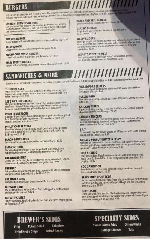 Brewer's Sports Bar & Grill menu in Blue Springs, Missouri, USA