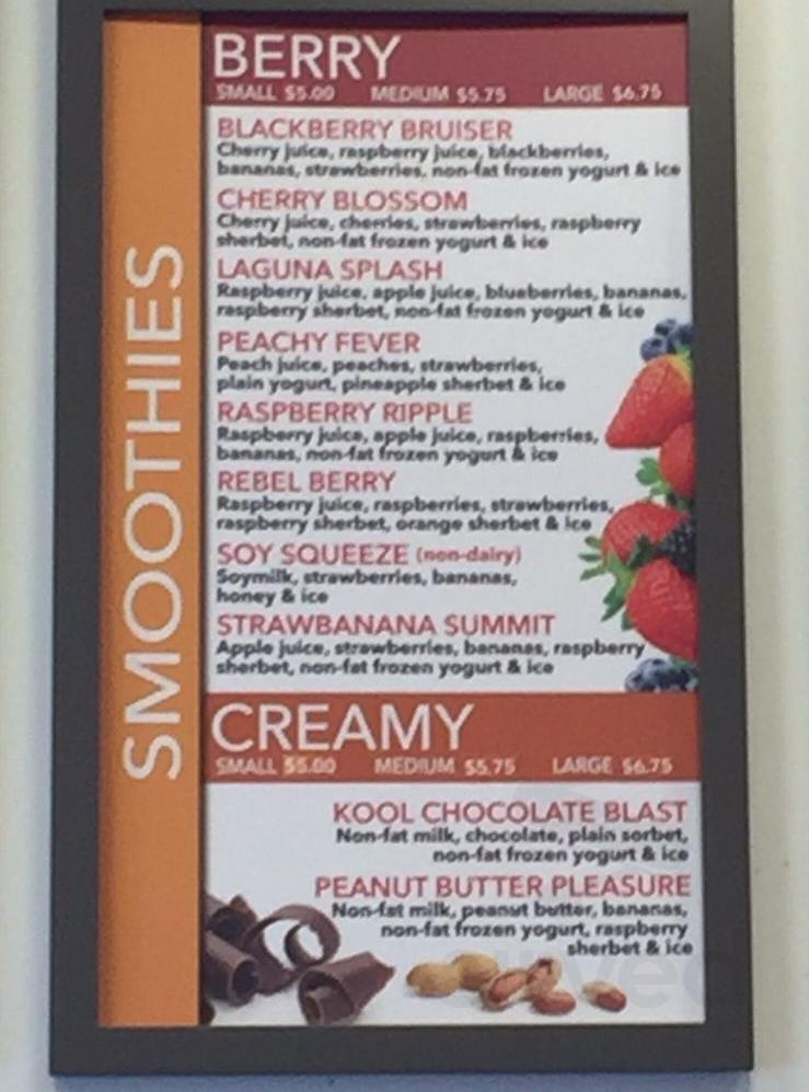 Juice Shack menu in Rohnert Park, California, USA