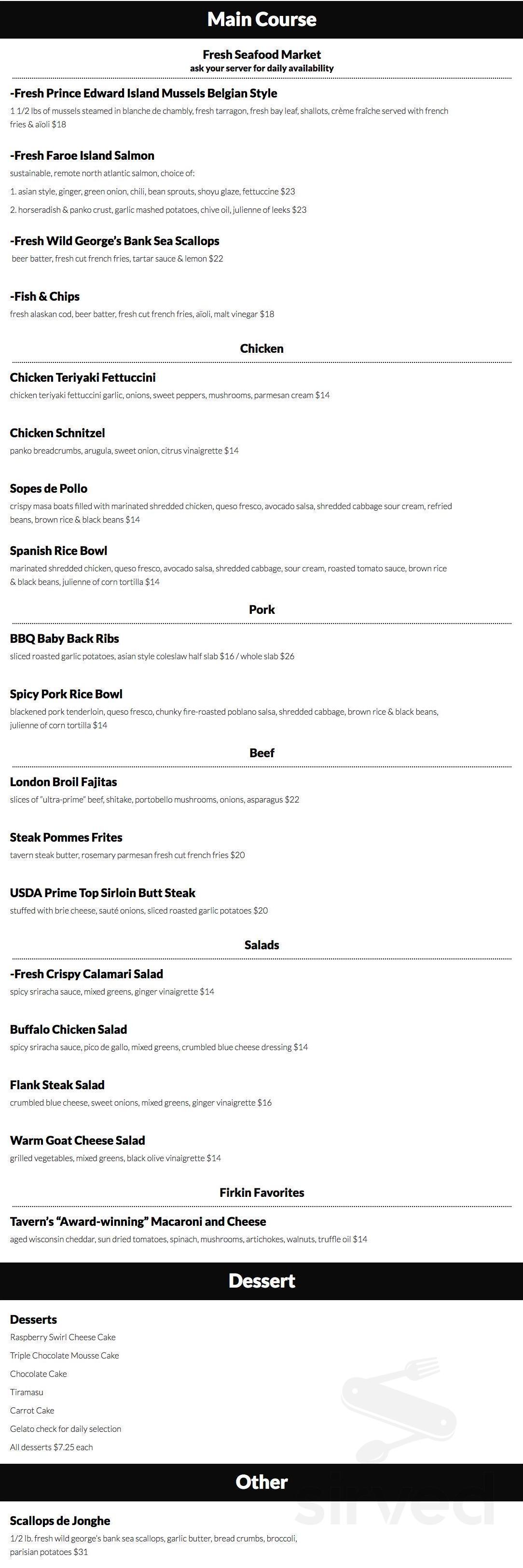 Firkin menu in Libertyville, Illinois, USA