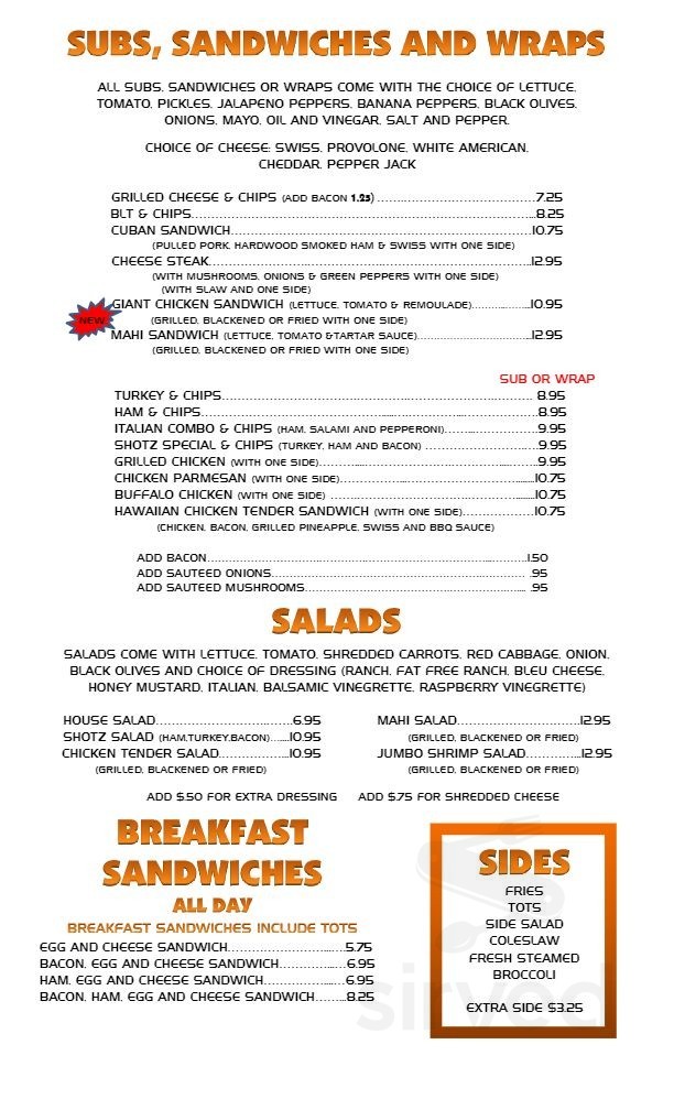 Menu for Shotz in DeBary, FL | Sirved