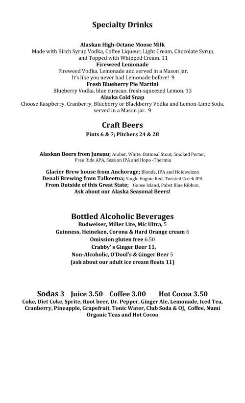 The Fat Mermaid menu in Valdez, Alaska, USA