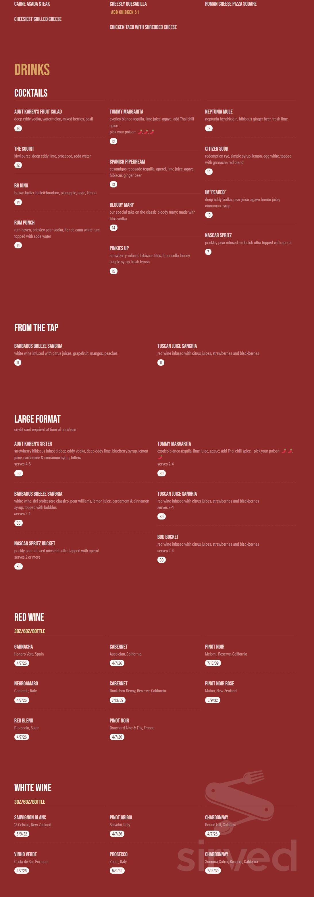 Citizen Crust menu in Foxborough, Massachusetts, USA