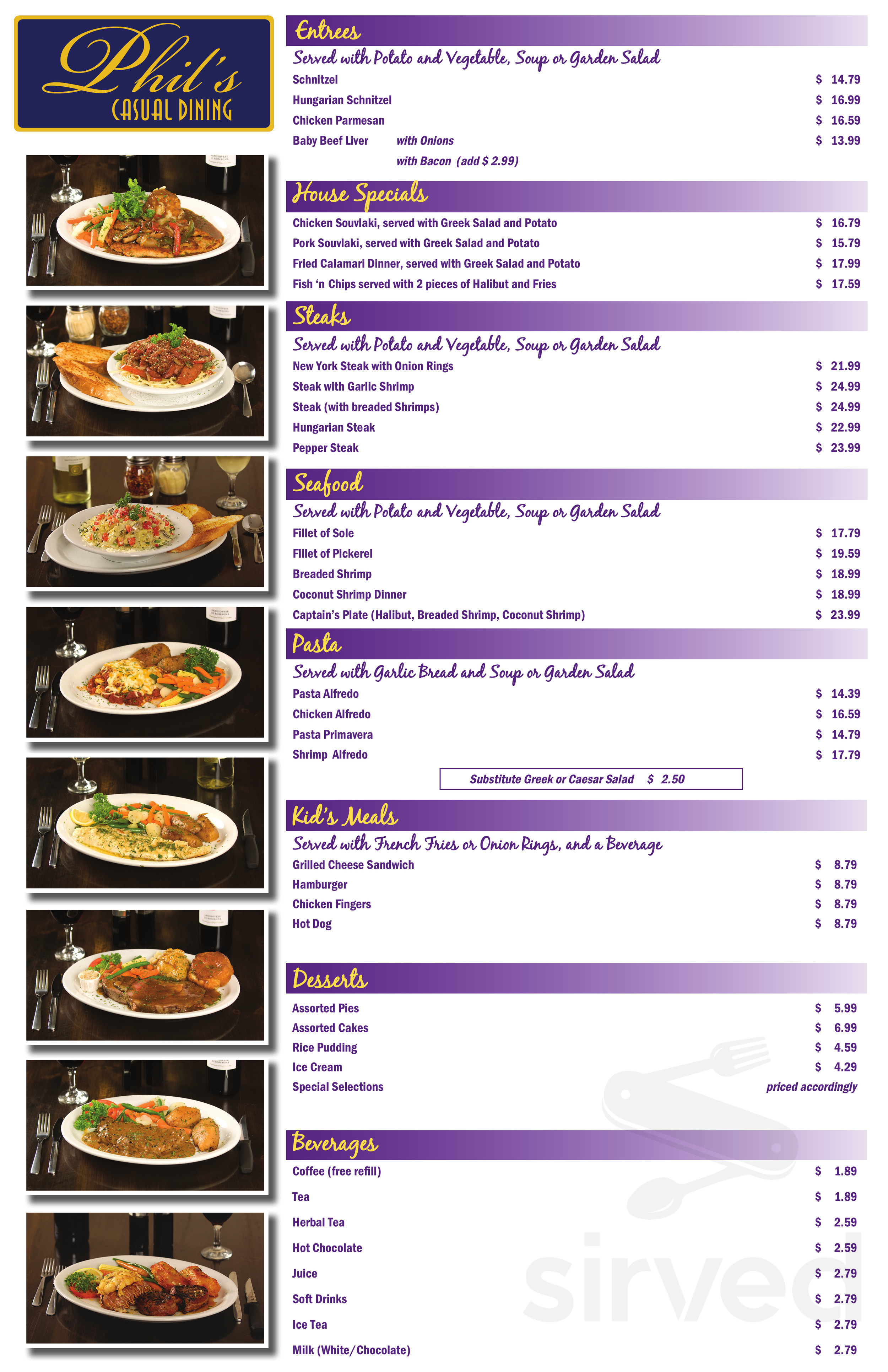 Phil's Family Restaurant menu in Penetanguishene, Ontario, Canada