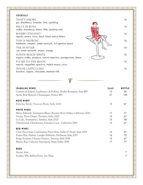 Tosca Cafe menu in San Francisco, California, USA