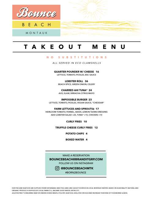 Bounce Beach Montauk menu in Montauk, New York, USA