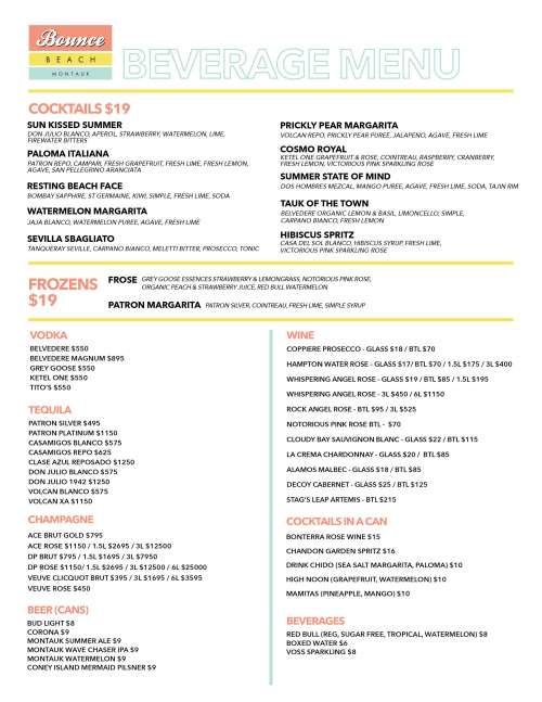 Bounce Beach Montauk menu in Montauk, New York, USA