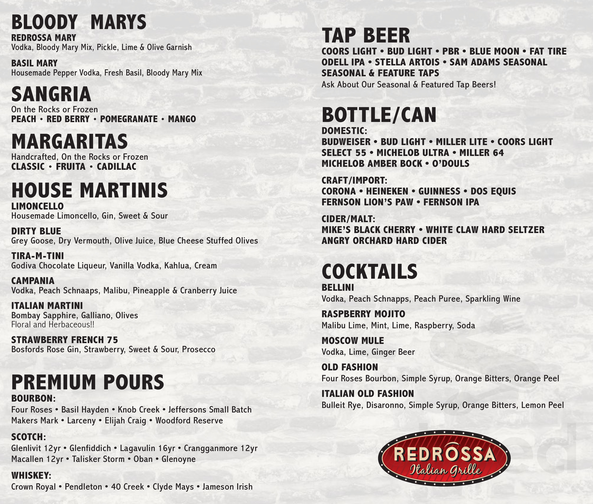 RedRossa Italian Grille menu in Pierre, South Dakota, USA