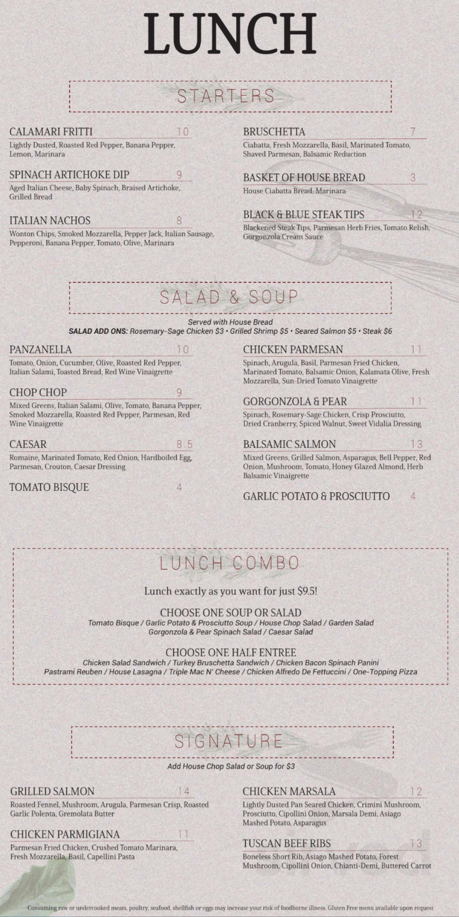 RedRossa Italian Grille menu in Pierre, South Dakota, USA