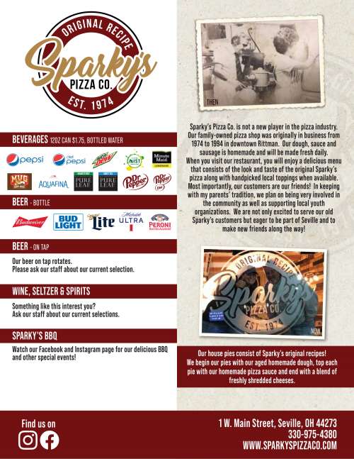 Sparky's Pizza Co. menu in Seville, Ohio, USA