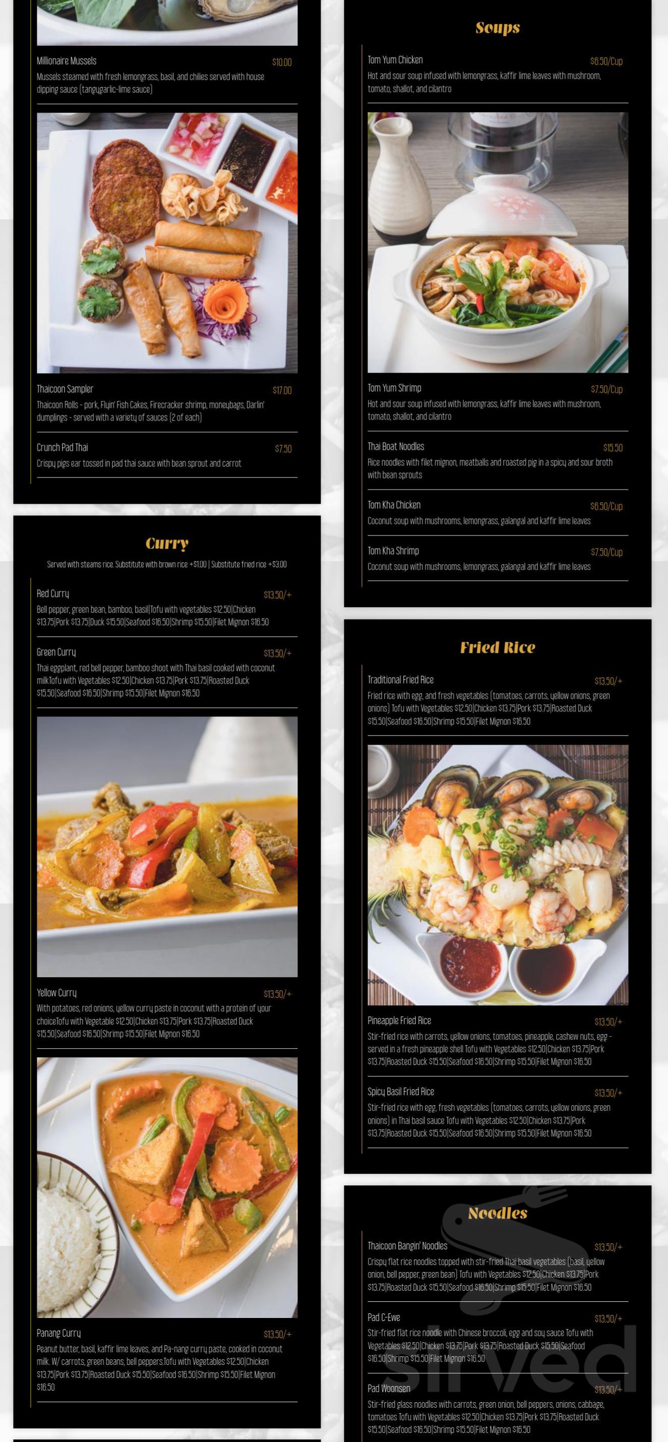 Thaicoon menu in Katy, Texas, USA