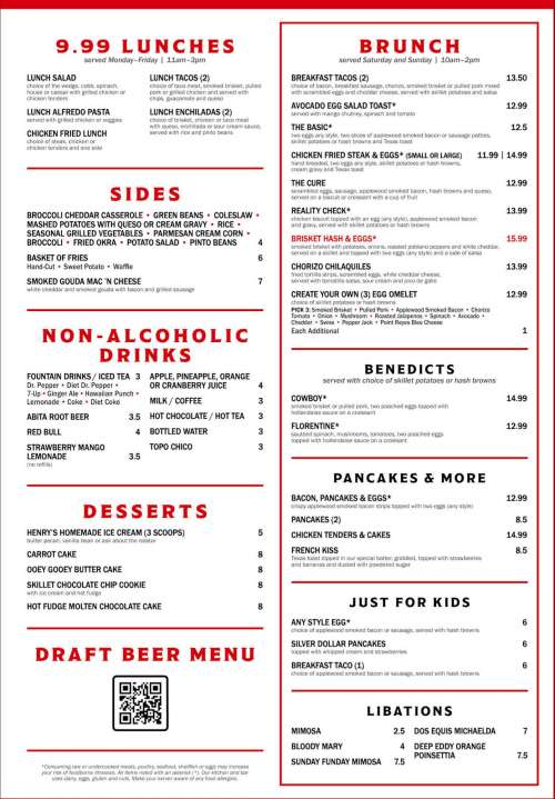 Kelly's Craft Tavern menu in Frisco, Texas, USA