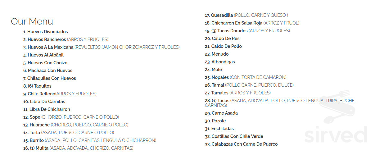 El Indio Tortillas Factory menu in Santa Ana, California, USA