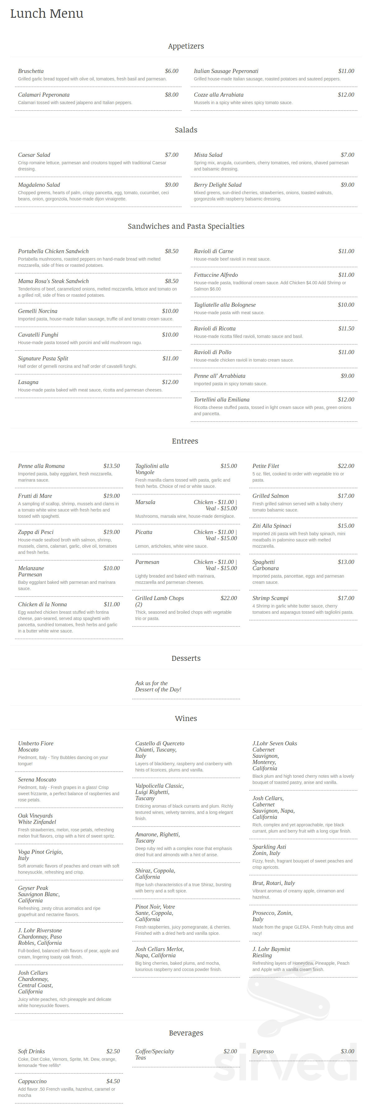 Magdaleno Ristorante` menu in Wyandotte, Michigan, USA