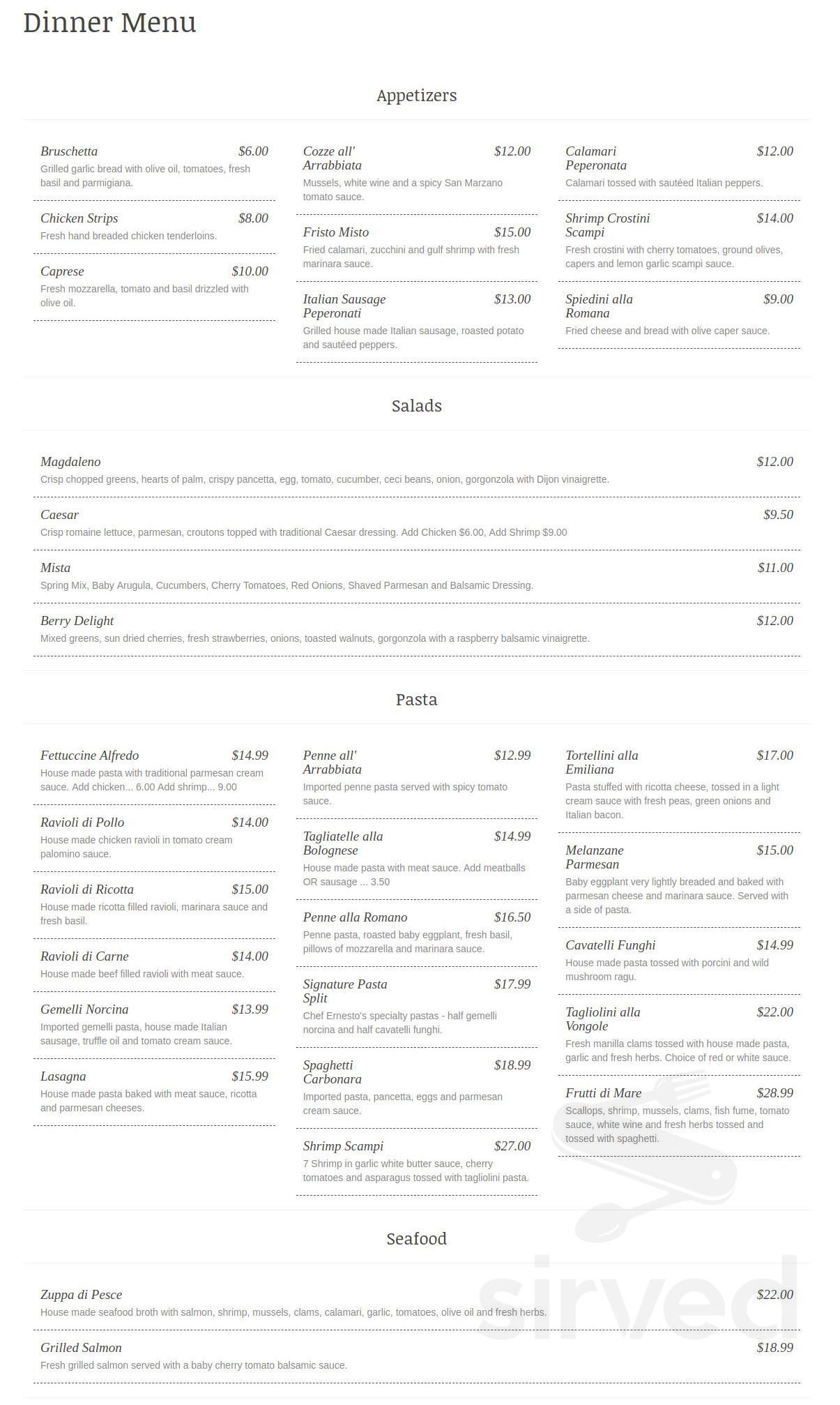 Magdaleno Ristorante` menu in Wyandotte, Michigan, USA