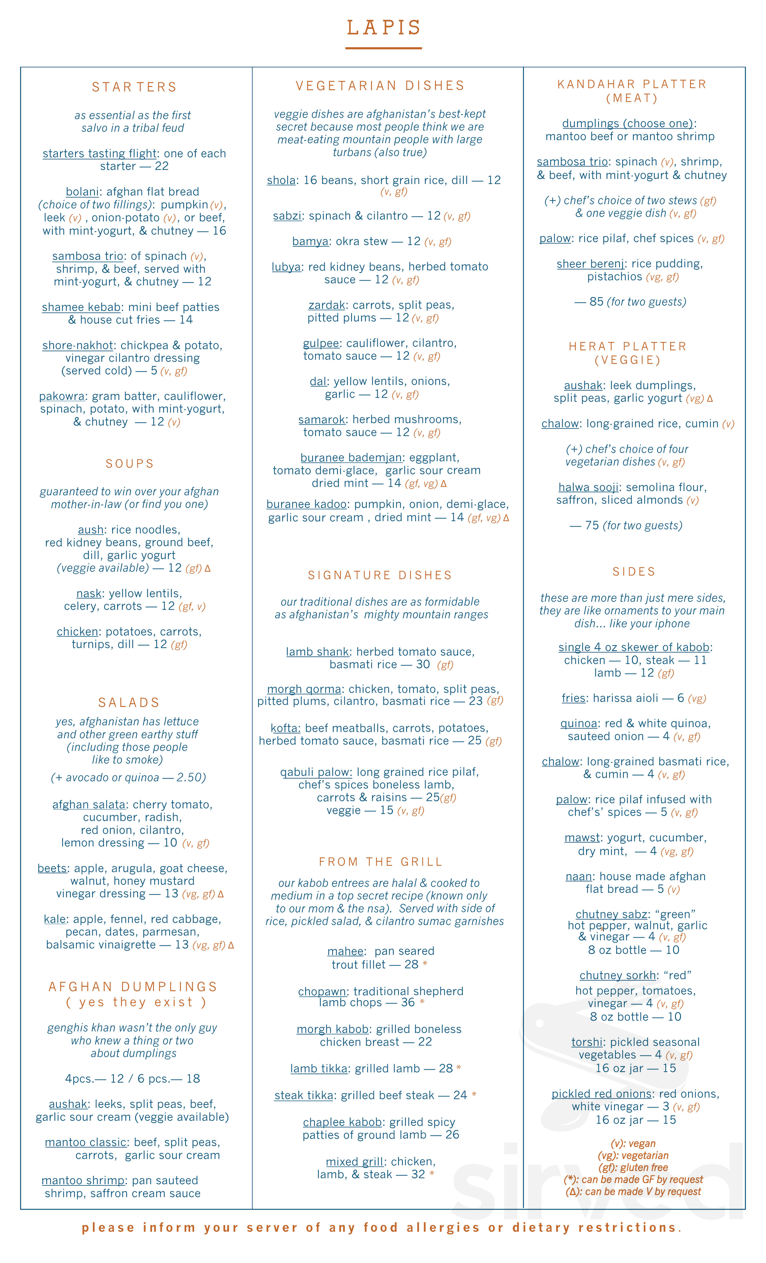 Lapis menu in 1847 Columbia Rd NW, Washington, DC 20009