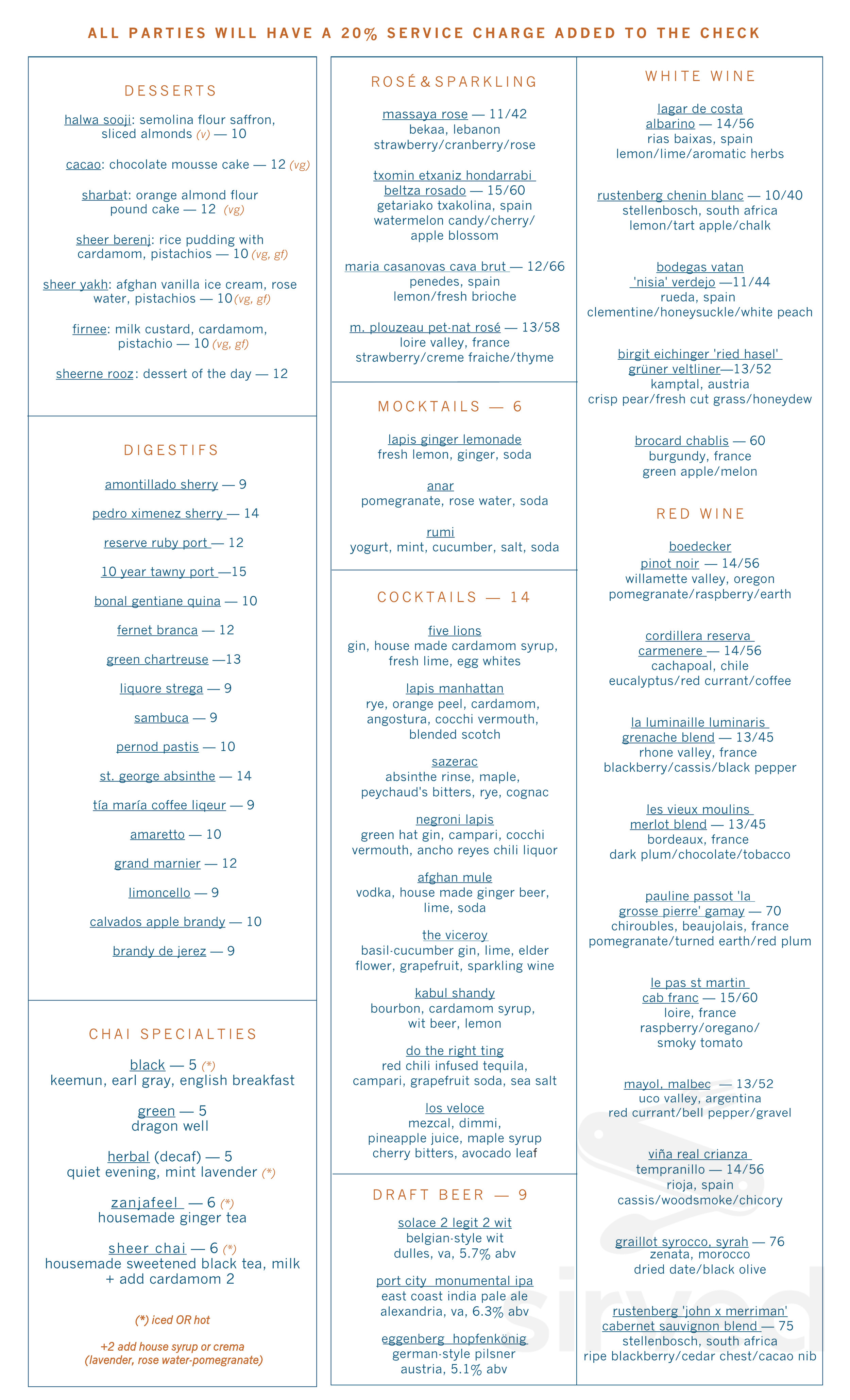 Lapis menu in 1847 Columbia Rd NW, Washington, DC 20009