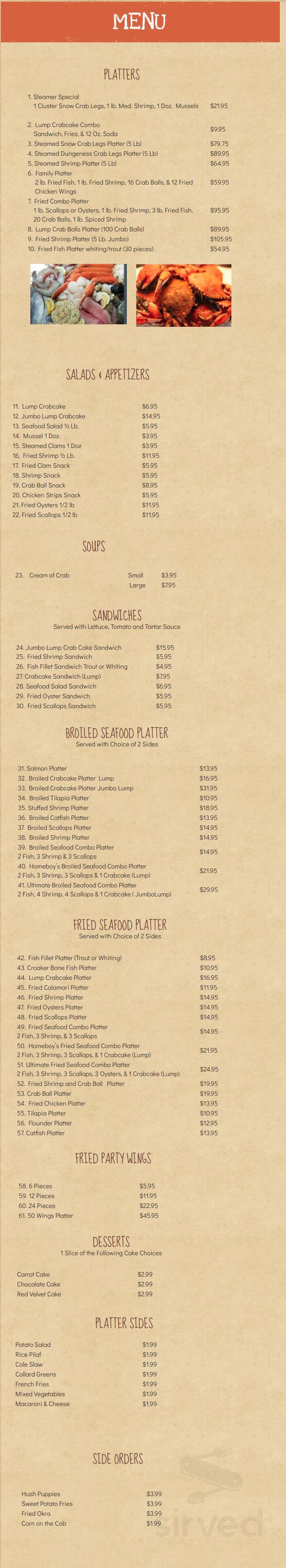 Homeboy Seafood menu in Largo, Maryland, USA