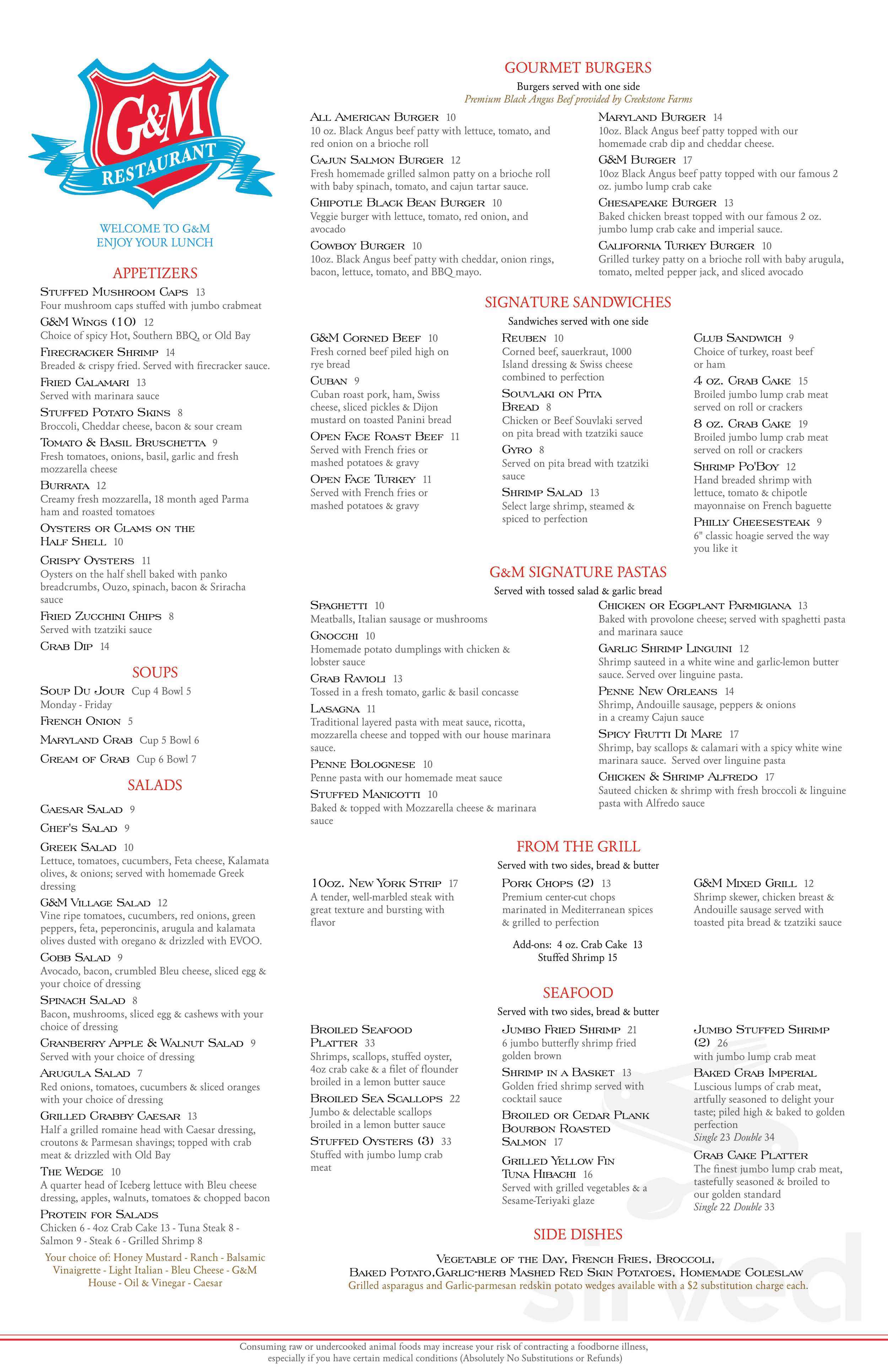 Menu for G & M Restaurant in Linthicum Heights, MD | Sirved