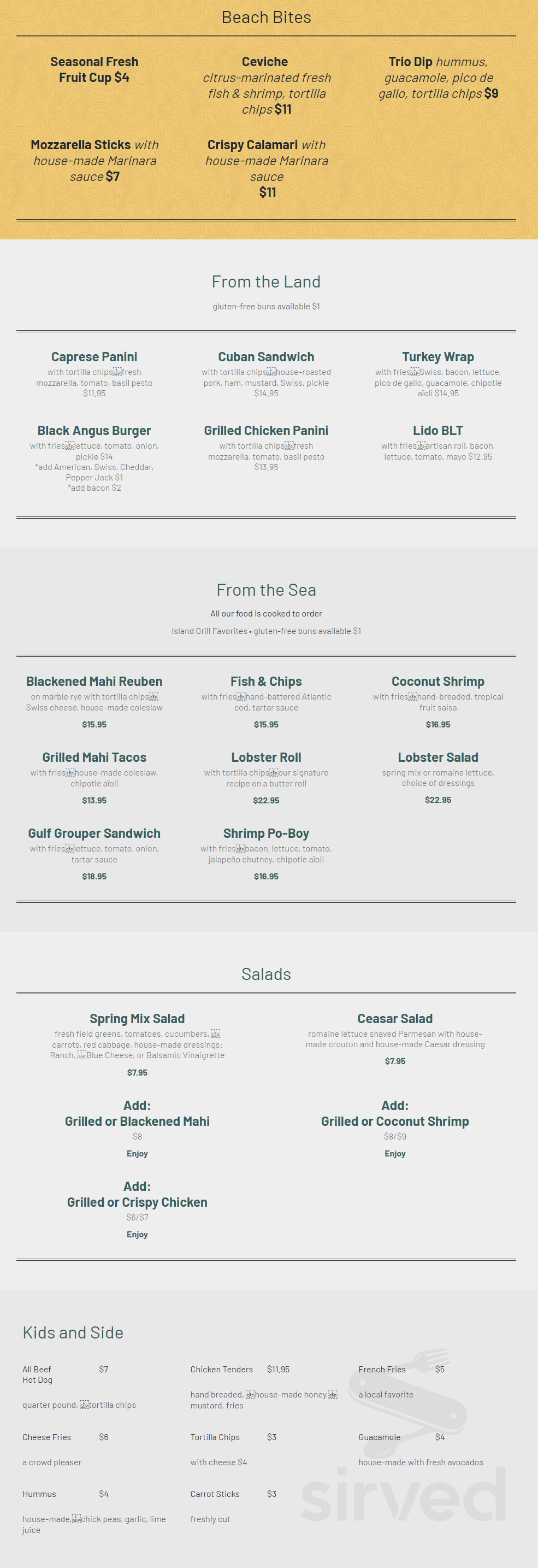 Menu - Sarasota FL's Lido Island Grill | Sirved